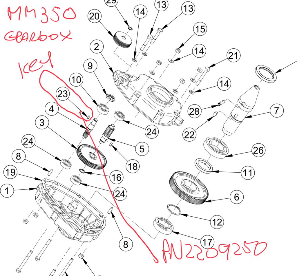 PN 2209250 - Key - Drive Shaft Pulley - IMER Multi MIX 350 Mixer Gear ...